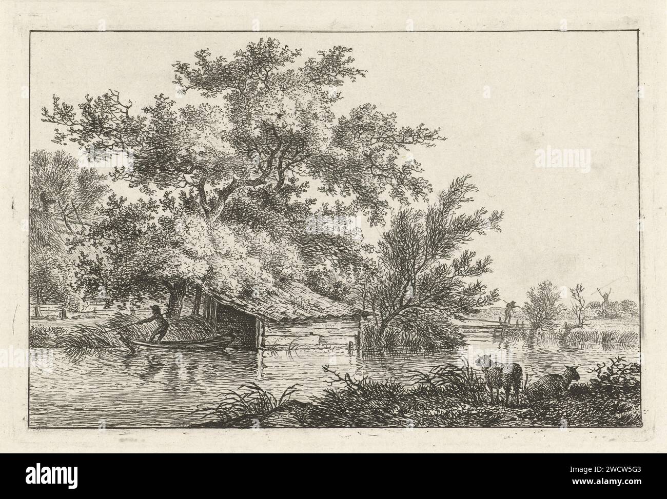 Schuitje at Boothuis, Hermanus Fock, 1781 - 1822 print River landscape ...