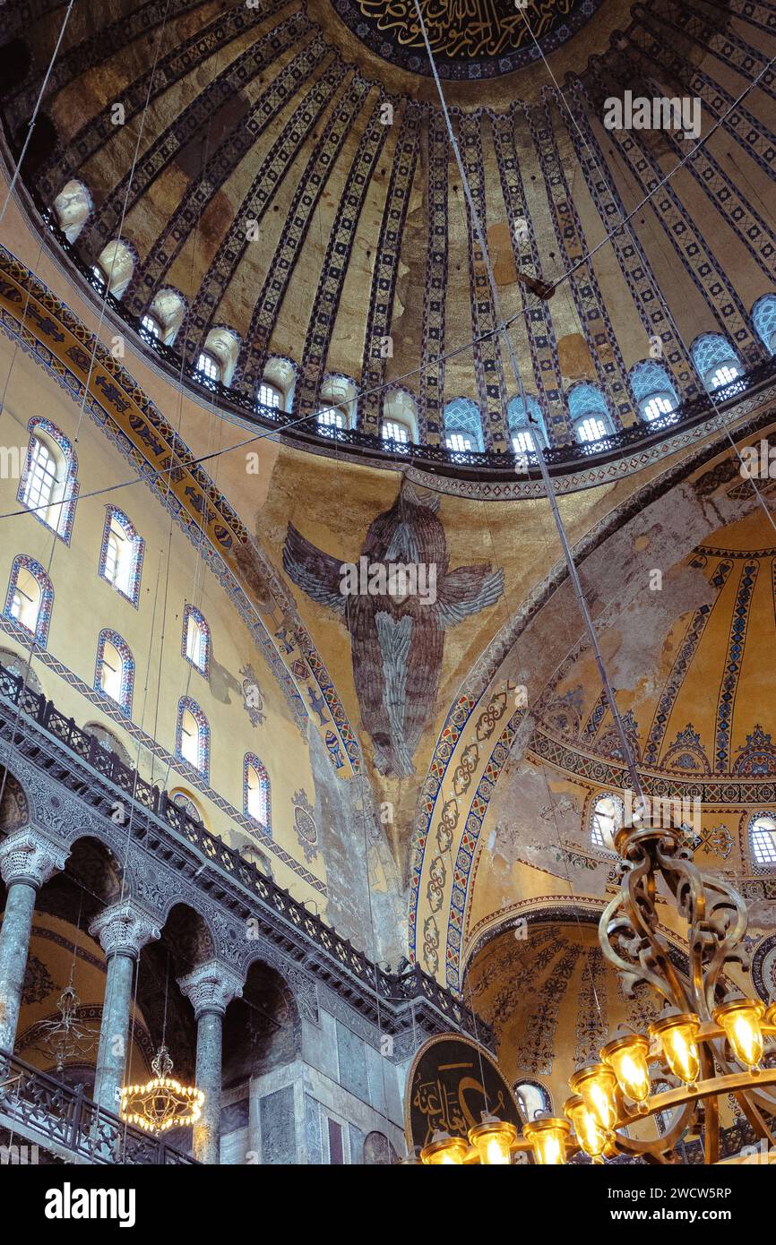 Dome and Seraph angel ceiling mosaics in Hagia Sophia Mosque, formerly an cathedral of Byzantine ...