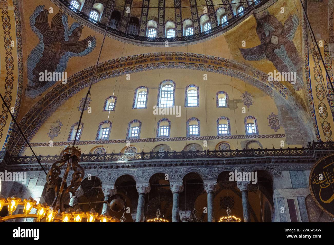 Dome and Seraph angel ceiling mosaics in Hagia Sophia Mosque, formerly an cathedral of Byzantine ...