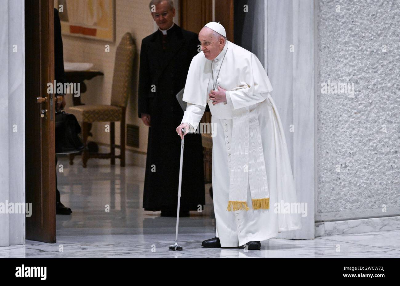 Rom, Vatikan 17.01.2024 Papst Franziskus I. bei der Generalaudienz in ...