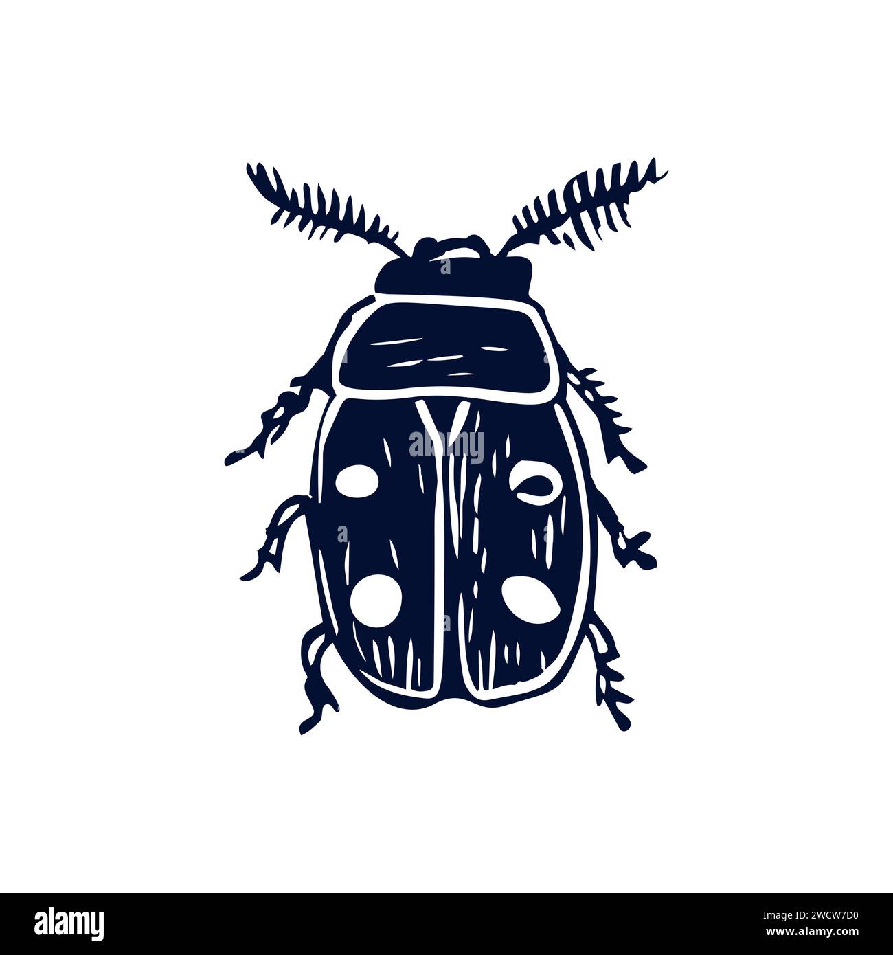 Handmade blockprint bug motif clipart in folkart scandi style. Simple ...