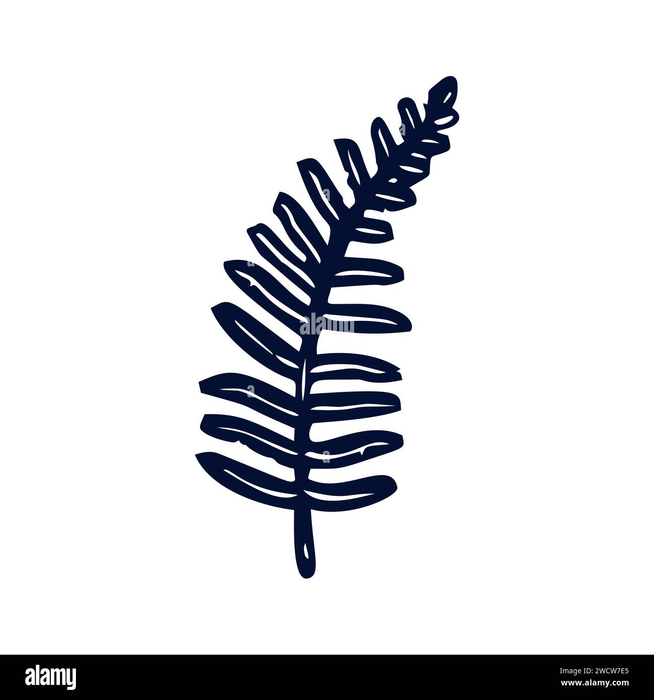 Handmade blockprint fern leaf motif clipart in folkart scandi style ...