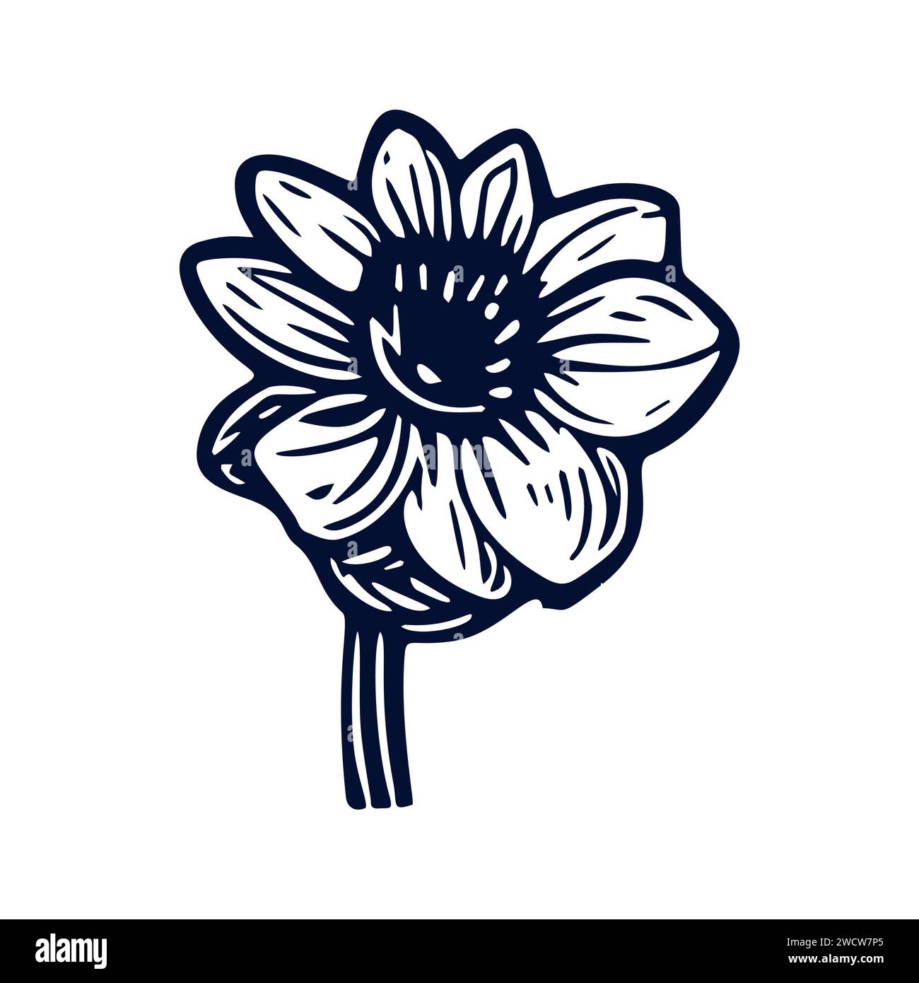 Handmade blockprint flower motif clipart in folkart scandi style ...
