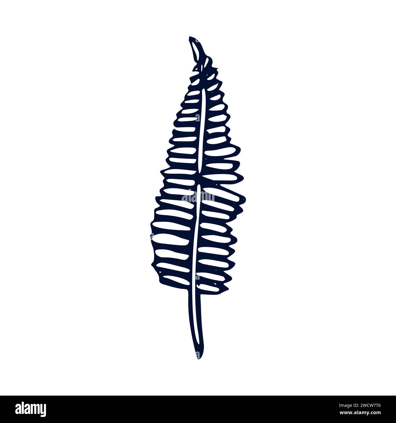 Handmade blockprint fern leaf motif clipart in folkart scandi style ...