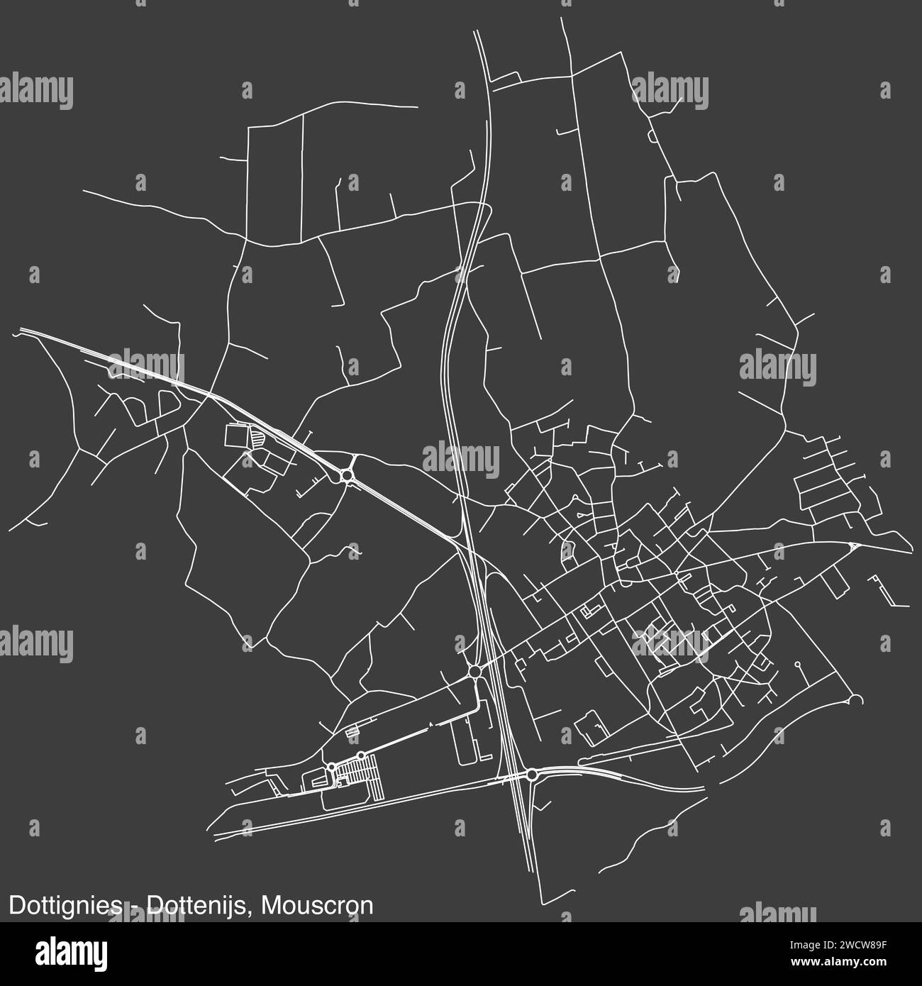Street roads map of the DOTTIGNIES-DOTTENIJS COMMUNE, MOUSCRON Stock ...