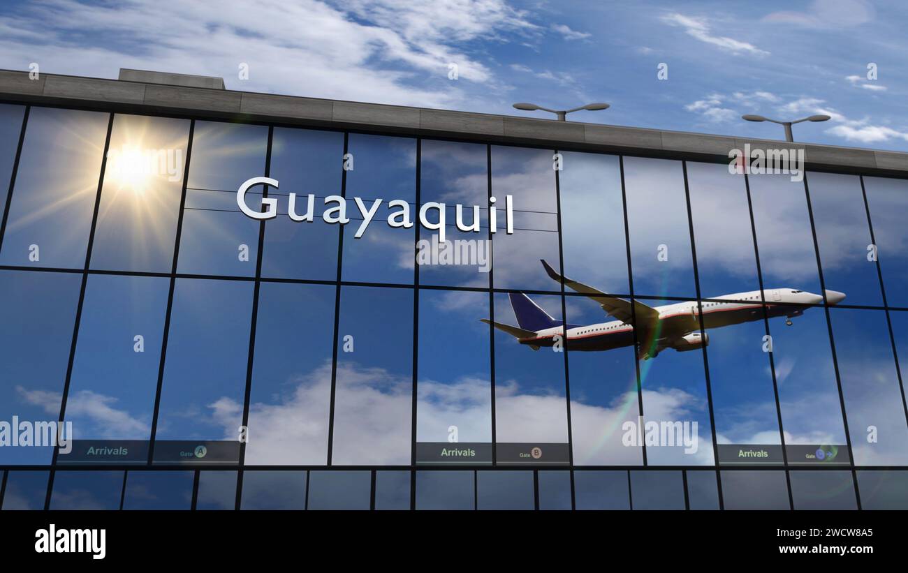 Aircraft landing at Guayaquil, Ecuador 3D rendering illustration ...