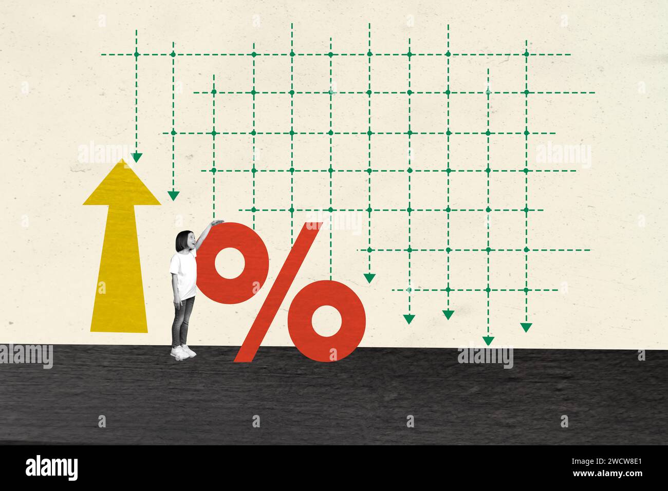 Creative drawing collage picture of little girl measure height percent ...