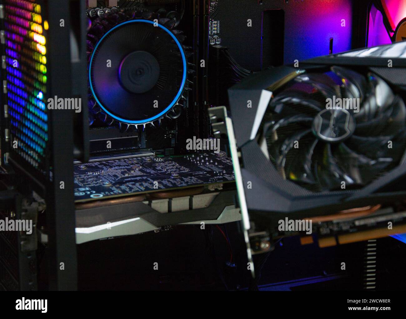 side view of computers, computer repair, display cards Stock Photo - Alamy