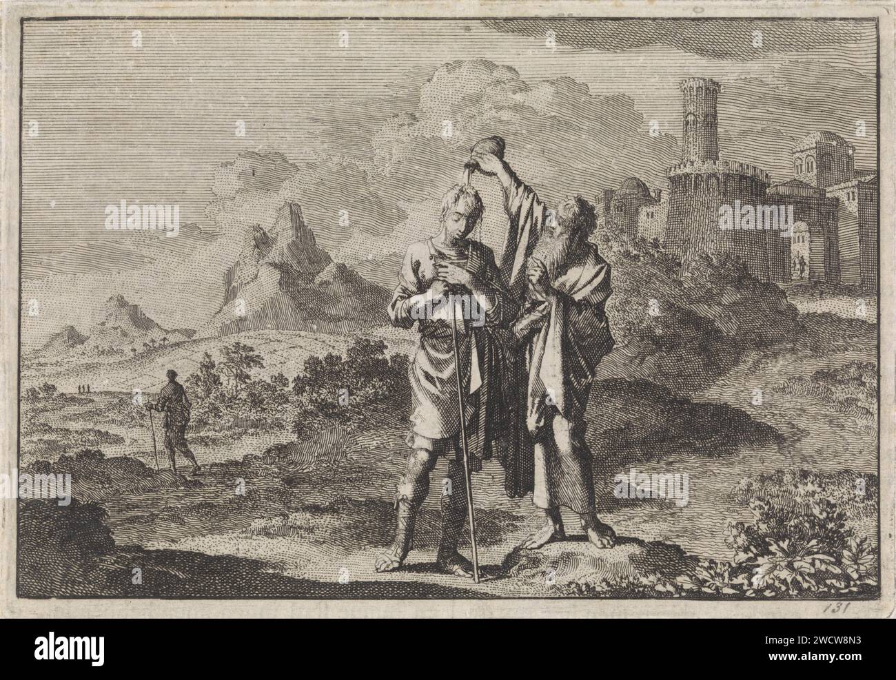 Saul by Samuel anointed King, Jan Luyken, 1704 print Amsterdam paper ...