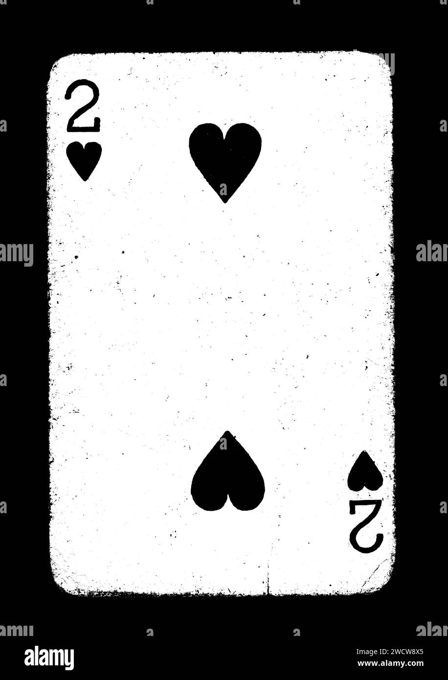 A vintage two of hearts playing card in black and white isolated on a ...