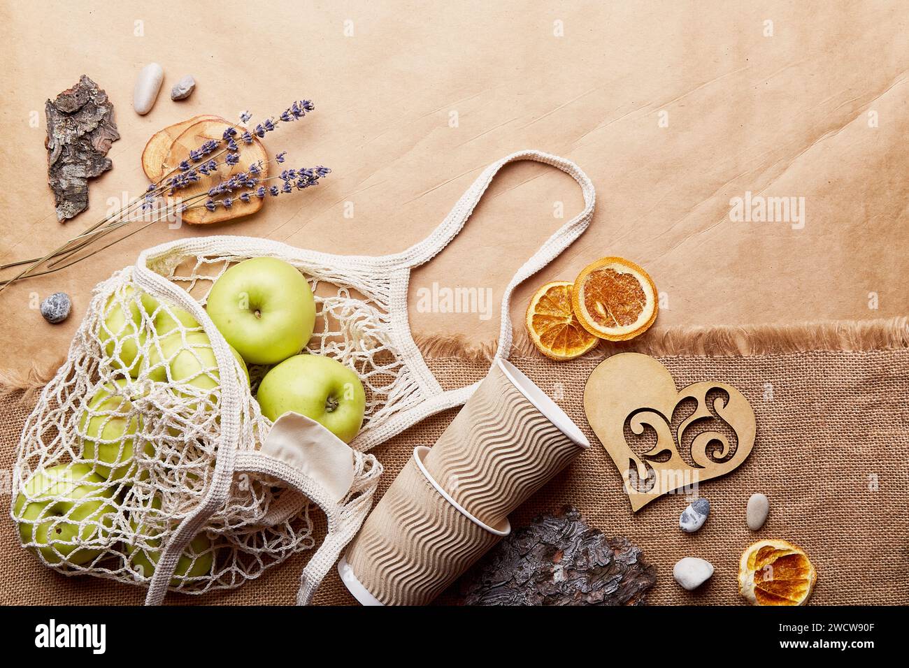 Aesthetic, natural, eco-friendly, zero waste concept. Eco shopping bag ...