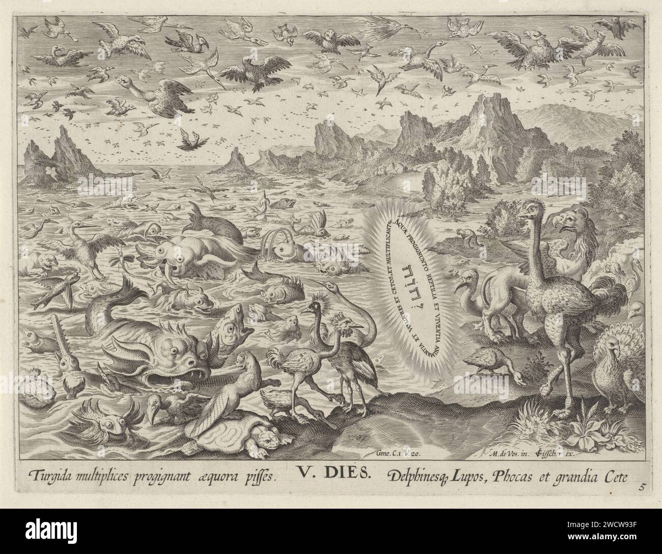 Creation of the birds and marine animals, Johann Sadeler (I), After ...