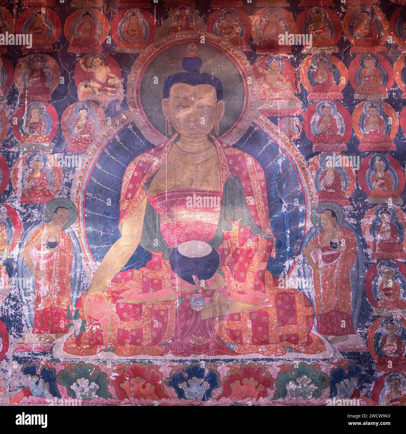 Buddha wall painting, Nyoma Gompa, Ladakh, India Stock Photo - Alamy