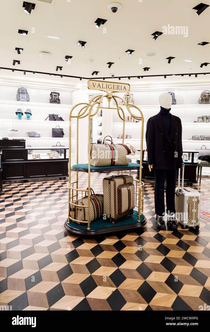 Paris, France, January 17, 2024 - Gucci showcase with bags and ...