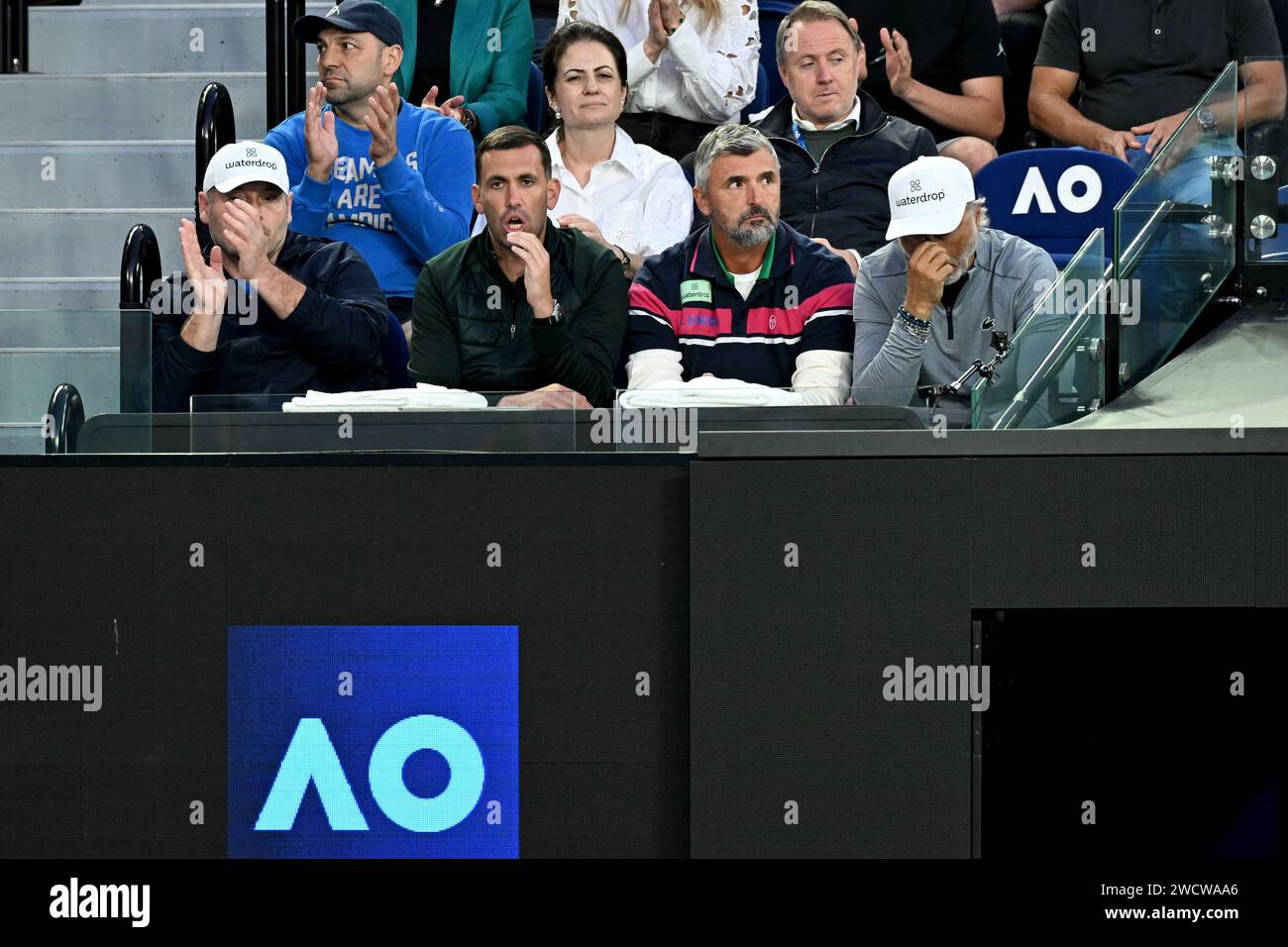 Melbourne, Australia. 17th Jan, 2024. The team box of Novak Djokovic of Serbia during his round ...