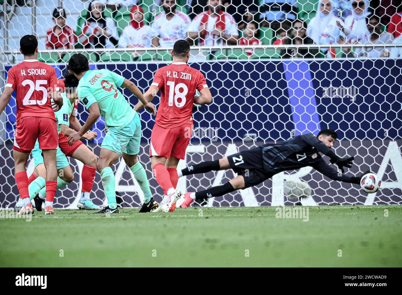 Doha, Qatar. 17th Jan, 2024. Mostafa Matar (1st R), goalkeeper of ...