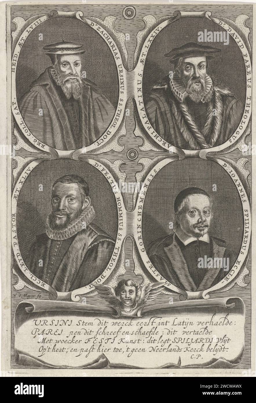 Portretten van Zacharias Ursinus, David Pareaus, Festus Hommius en ...