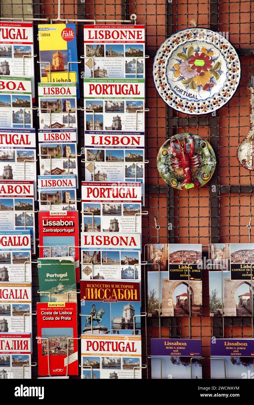 Portugal, Lisbon, , Guidebooks on Display Outside a Shop Stock Photo ...