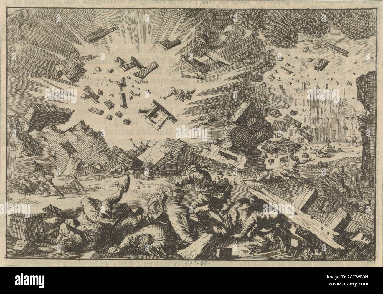 Explosion of the Kruittoren in Delft, 1654, Caspar Luyken, 1698 print ...