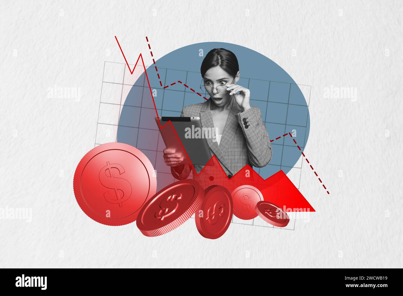 Collage picture of crazy shocked sad upset woman impressed lost ...