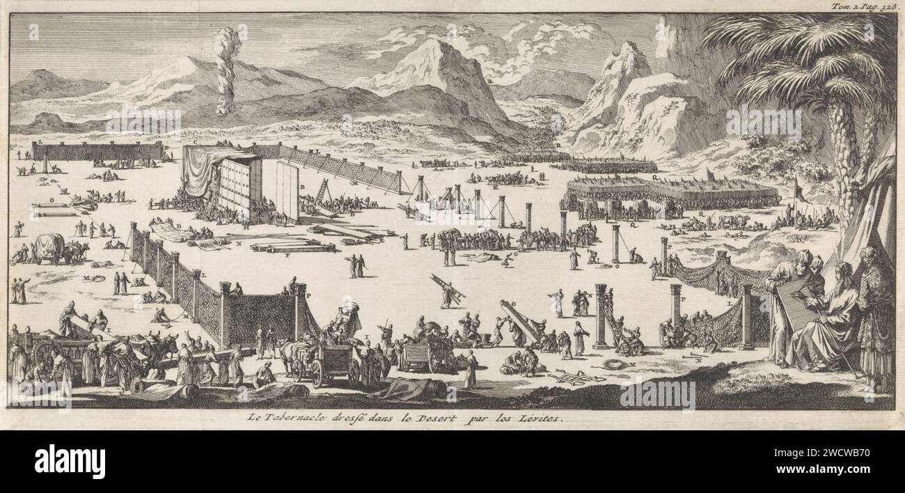 Construction of the tabernacle under the leadership of Mozes, Jan Luyken, 1705 print Amsterdam ...