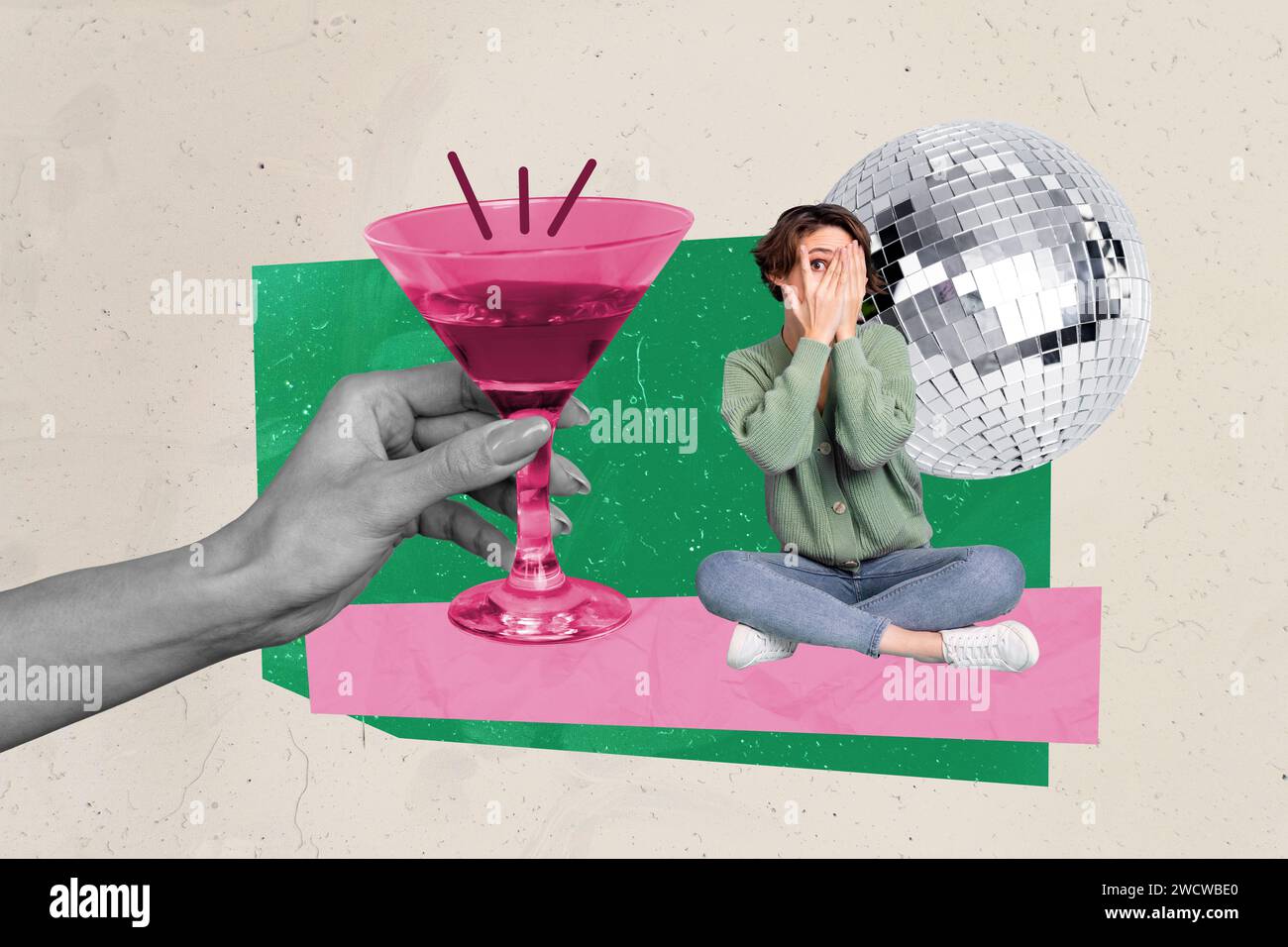 Poster collage sketch of charming cute girl spending weekend night club ...