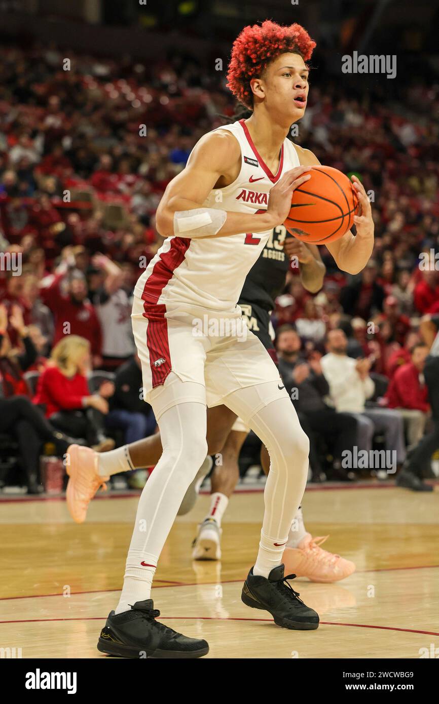 January 16, 2024: Razorback forward Trevon Brazile #2 comes down with a ...