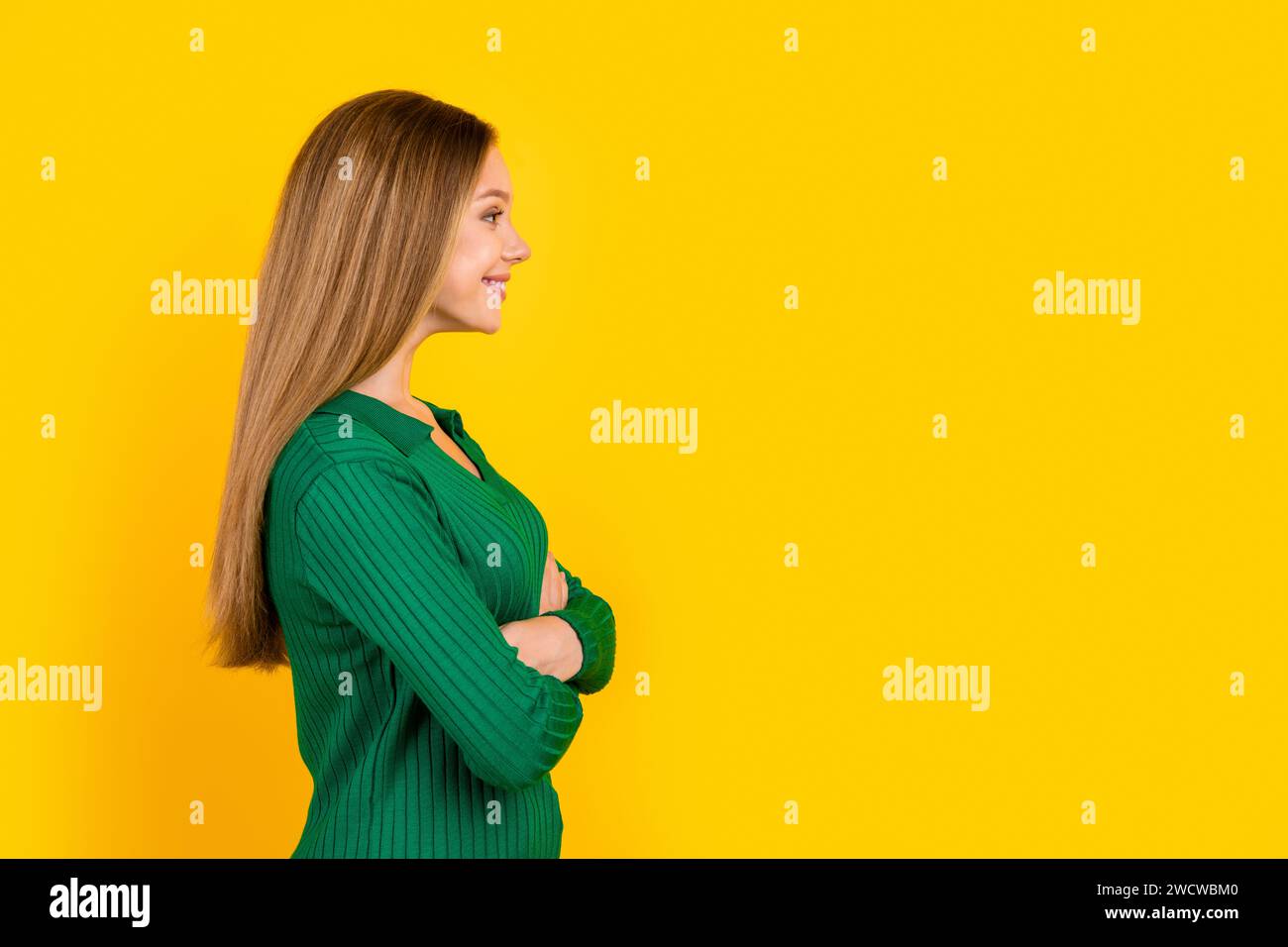 Side profile photo of charming young teen girl crossed arms confident ...