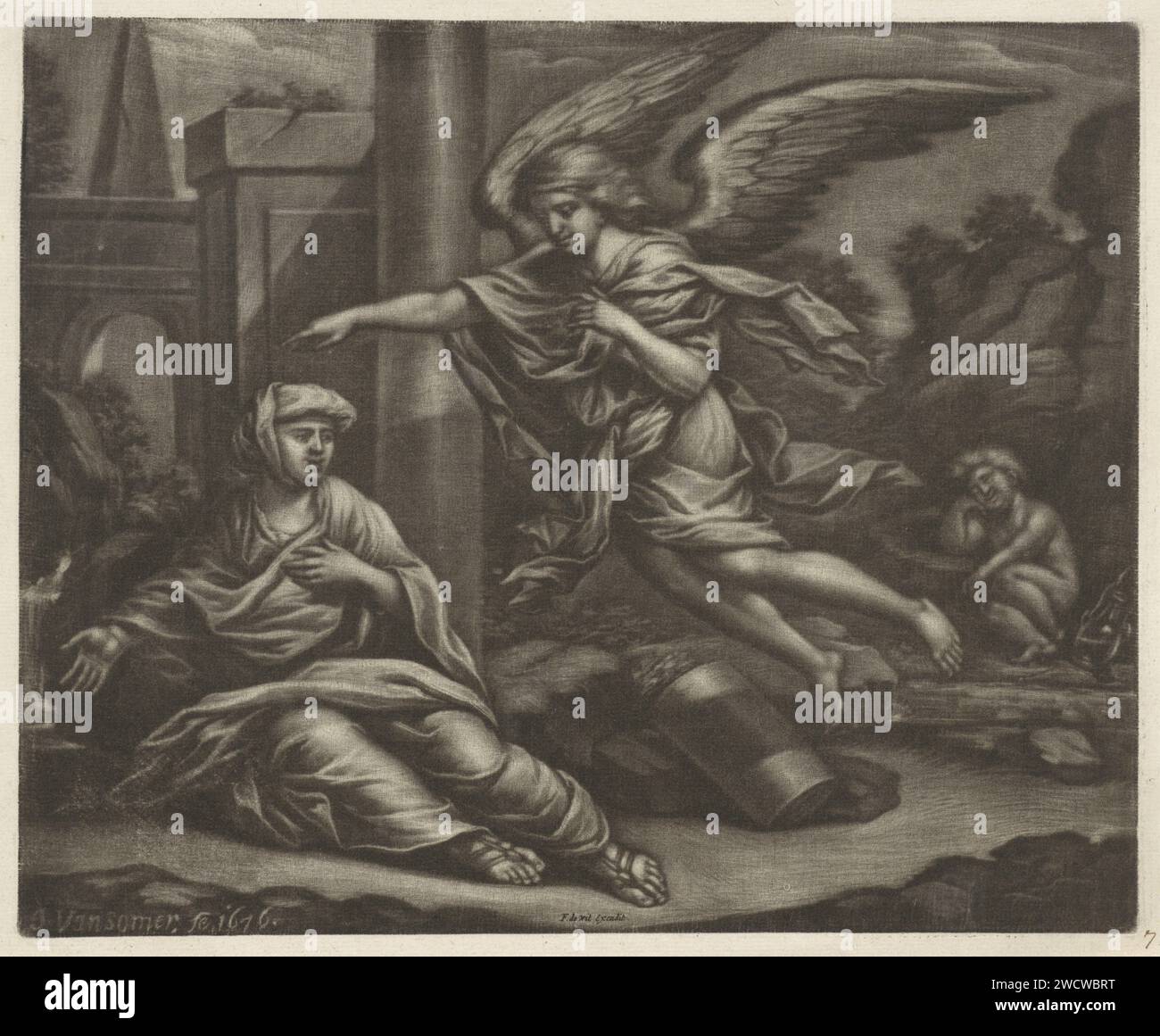 Hagar and Ismaël in the desert, Jan van Somer, 1676 print Hagar and ...