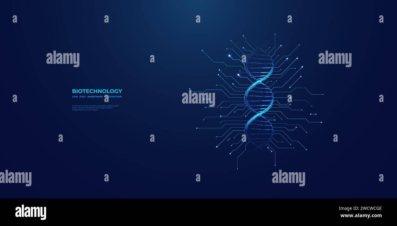 DNA double helix in light blue on technology background with circuit ...