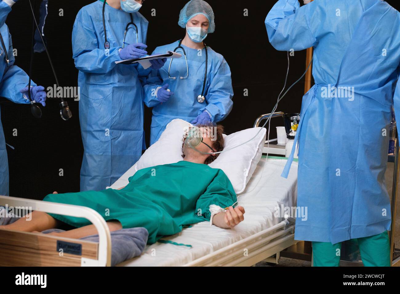 Actors perform during the representation of OEDIPUS REY, OF SOPHOCLES ...