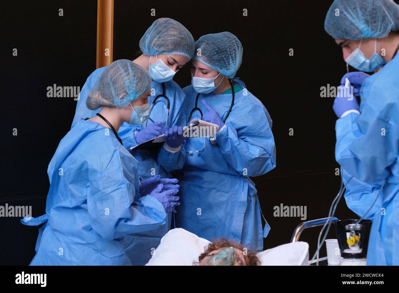 Actors perform during the representation of OEDIPUS REY, OF SOPHOCLES ...