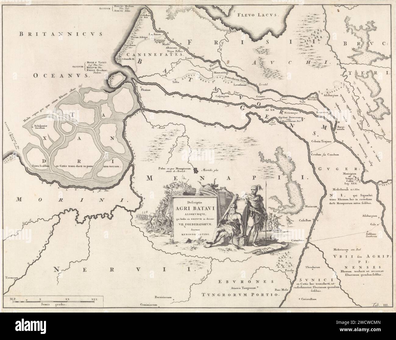 Historical map of the Netherlands with the areas of the Batavians and ...