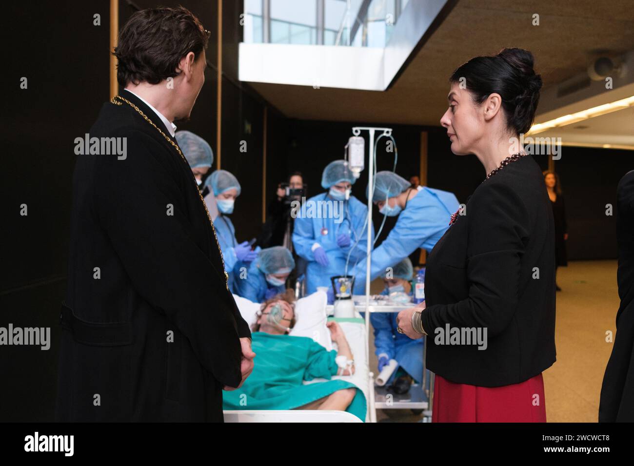 Actors perform during the representation of OEDIPUS REY, OF SOPHOCLES ...