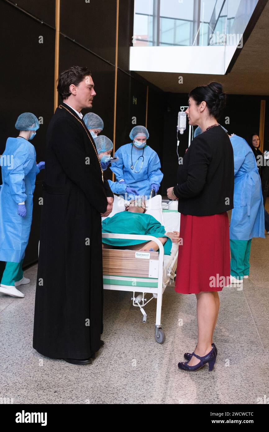 Actors perform during the representation of OEDIPUS REY, OF SOPHOCLES ...