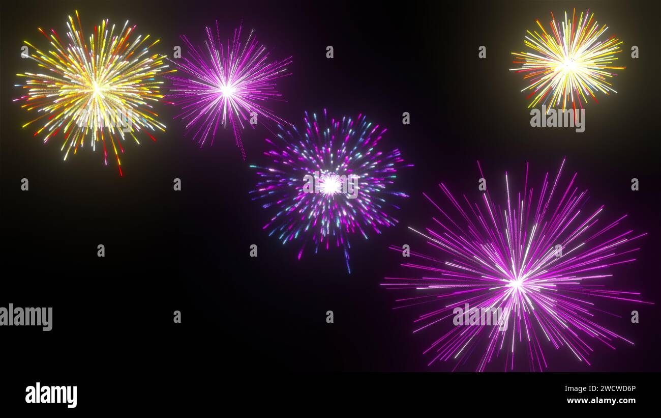 Colorful fireworks on black background. Computer generated 3d render ...