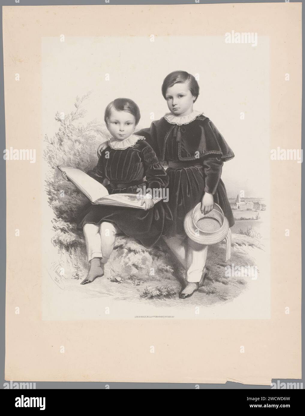 Portrait of two unknown children, Joseph Schubert, 1845 print Brussels ...