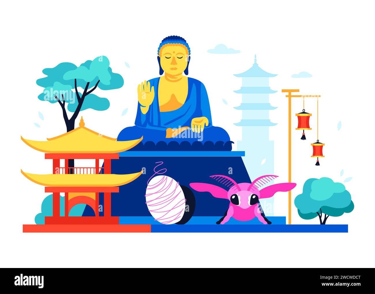 Architectural and cultural symbols of China - colored vector ...