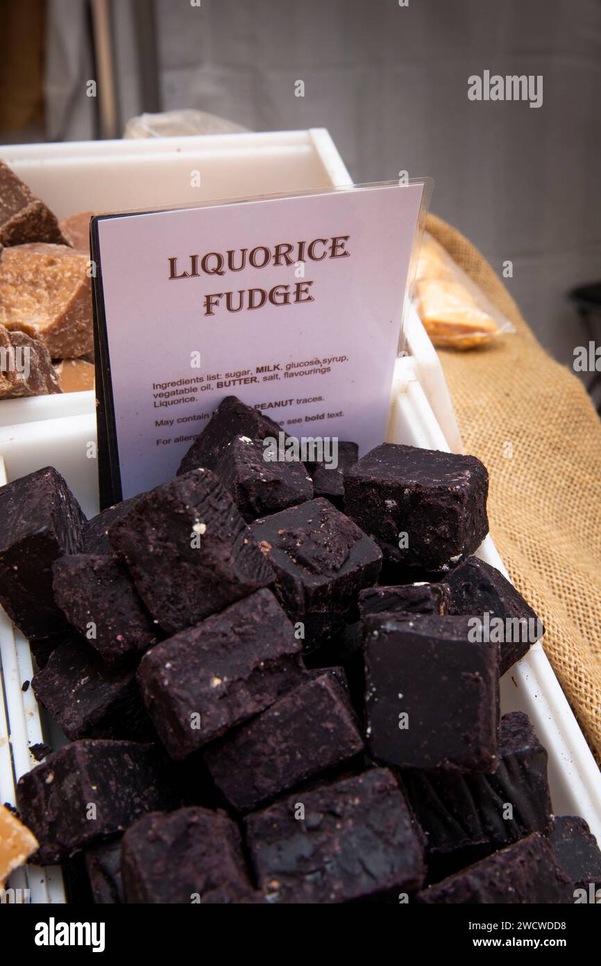 UK, England, Yorkshire, Pontefract, Liquorice Festival, sweet stall ...