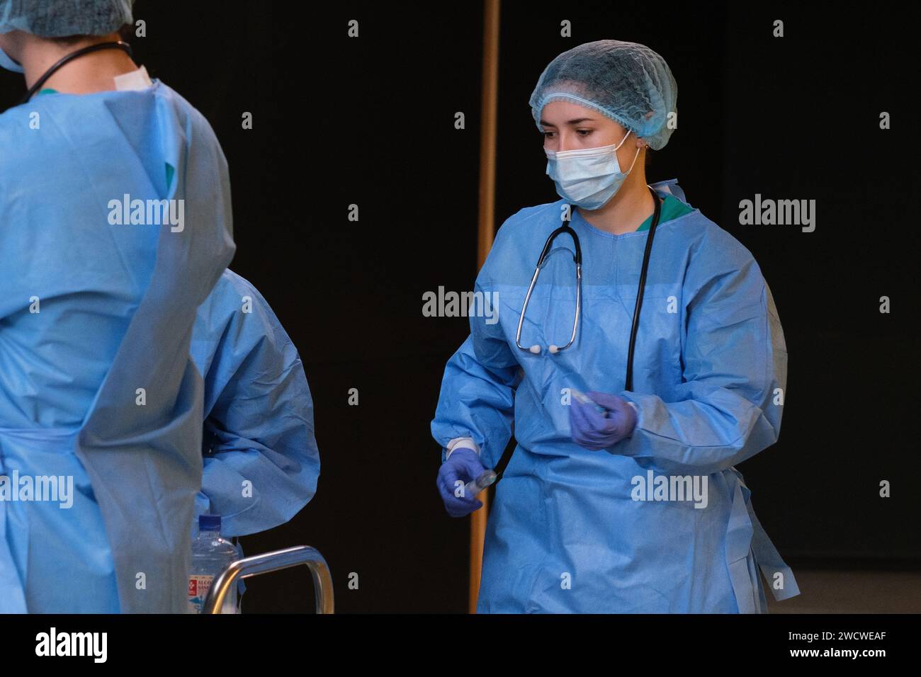 Actors perform during the representation of OEDIPUS REY, OF SOPHOCLES ...