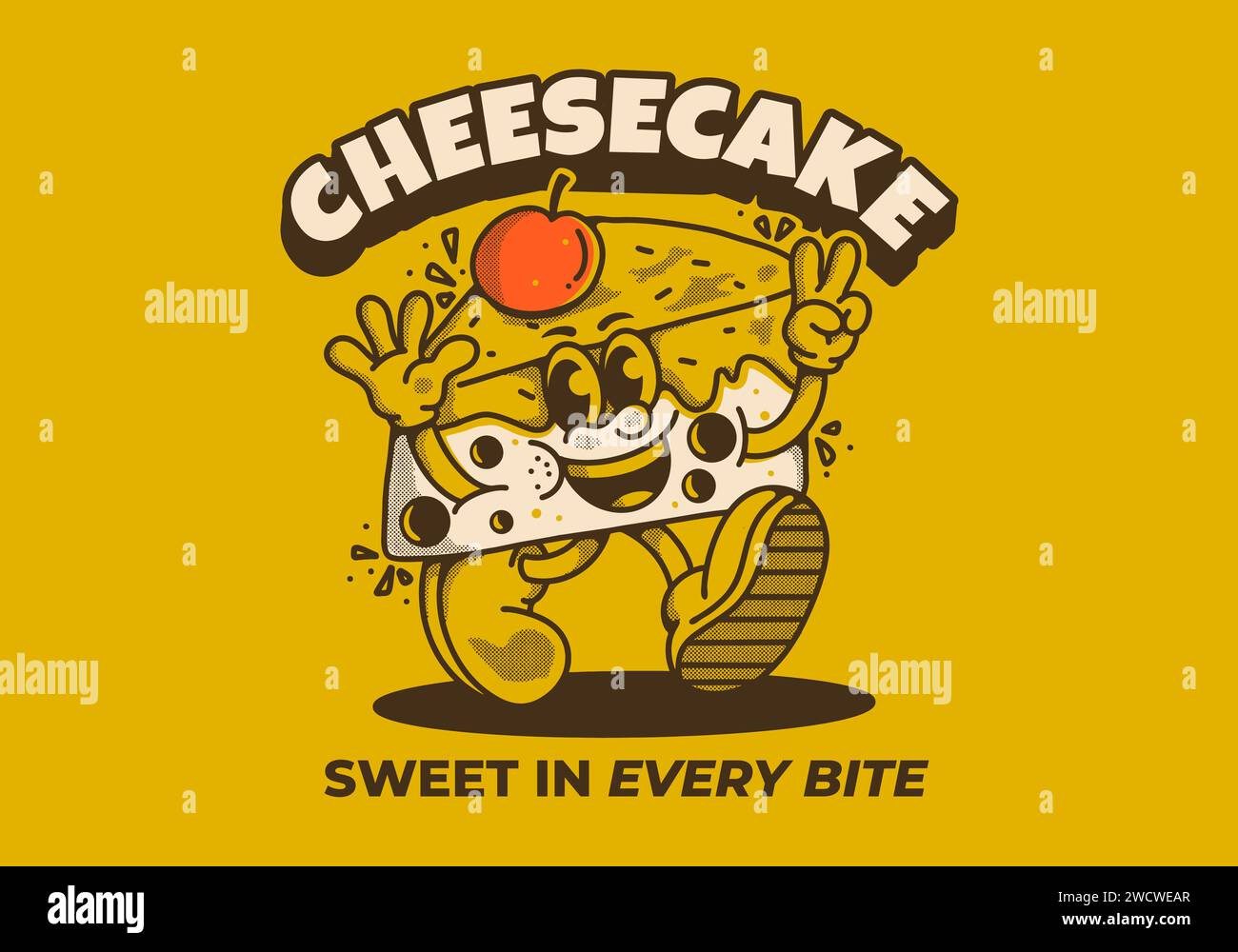 Cheesecake, sweet in every bite. Vintage mascot character illustration ...
