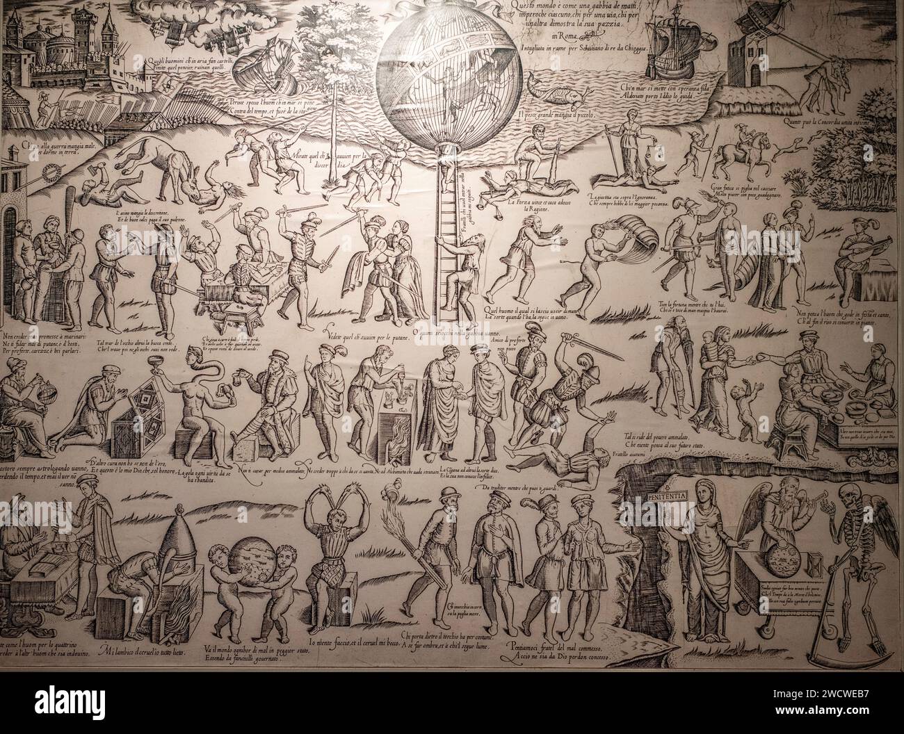 Poster of Hell's punishments, in the belltower of Chioggia, Venice ...