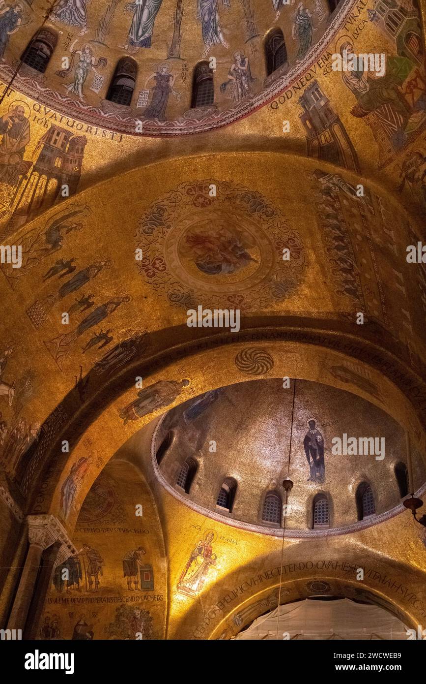 Biblical painted ceiling with gilt, St. Marks Basilica, Venice Stock ...