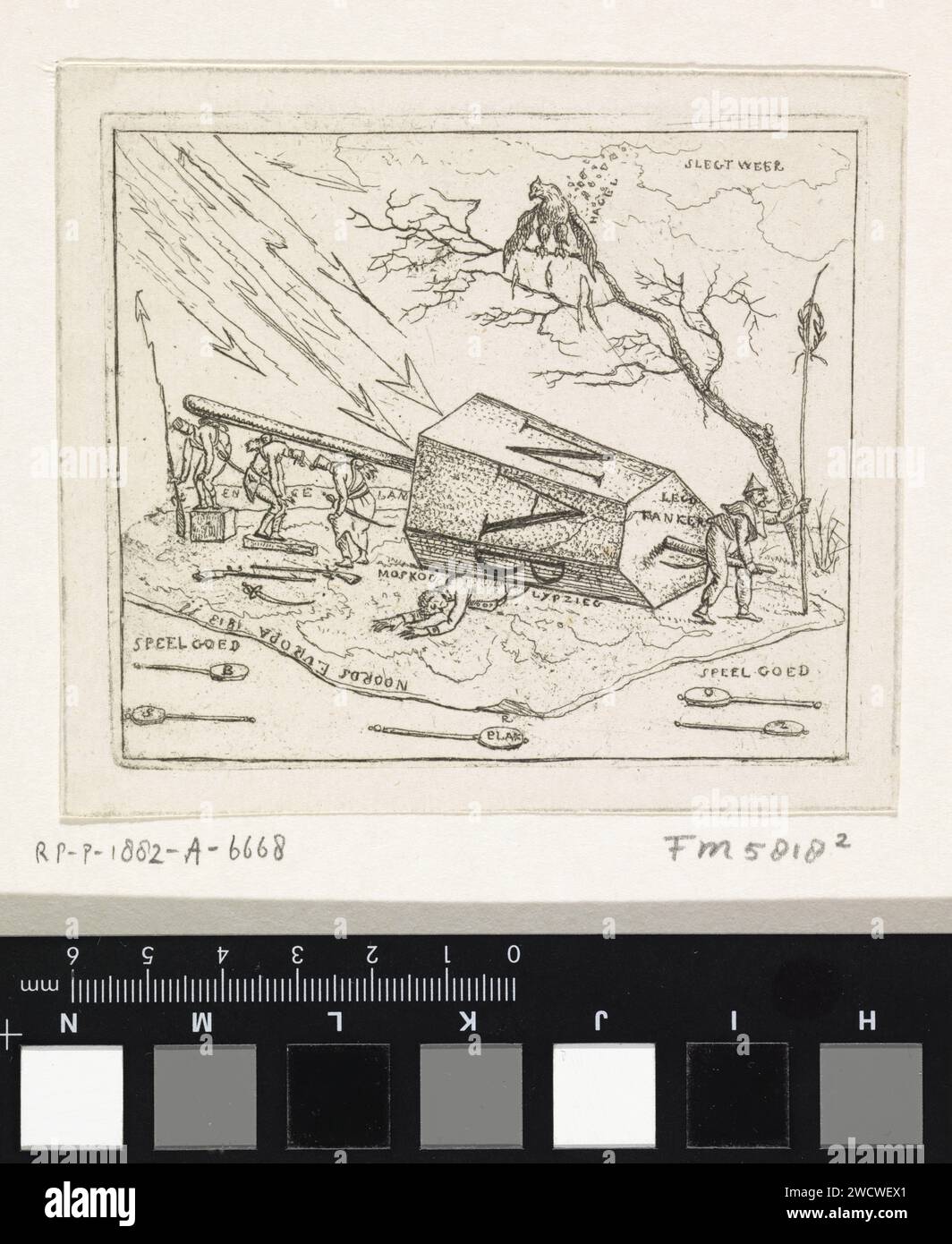 Napoleon crushed under a hexagonal block, Hermanus Fock, 1812 - 1813 ...