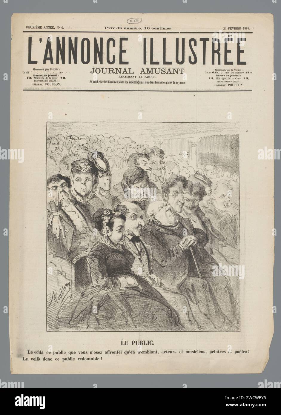 Audience at a performance, Frédéric Poublon, 1869 - 1896 print Cartoon ...