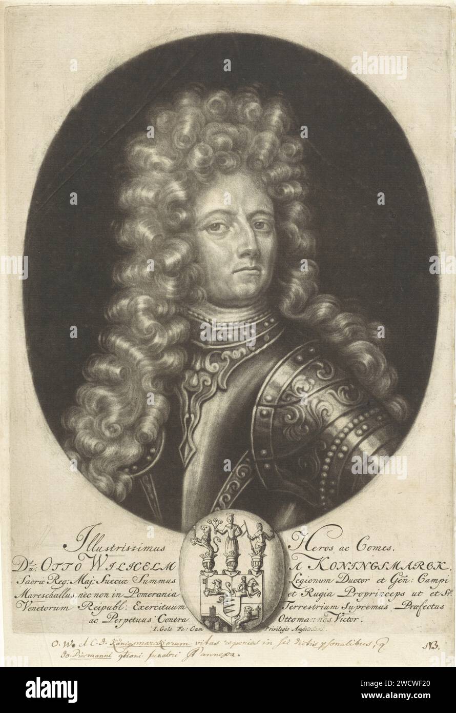 Portrait van Otto Wilhelm von Königsmark, Jacob Gole, 1670 - 1737 print ...