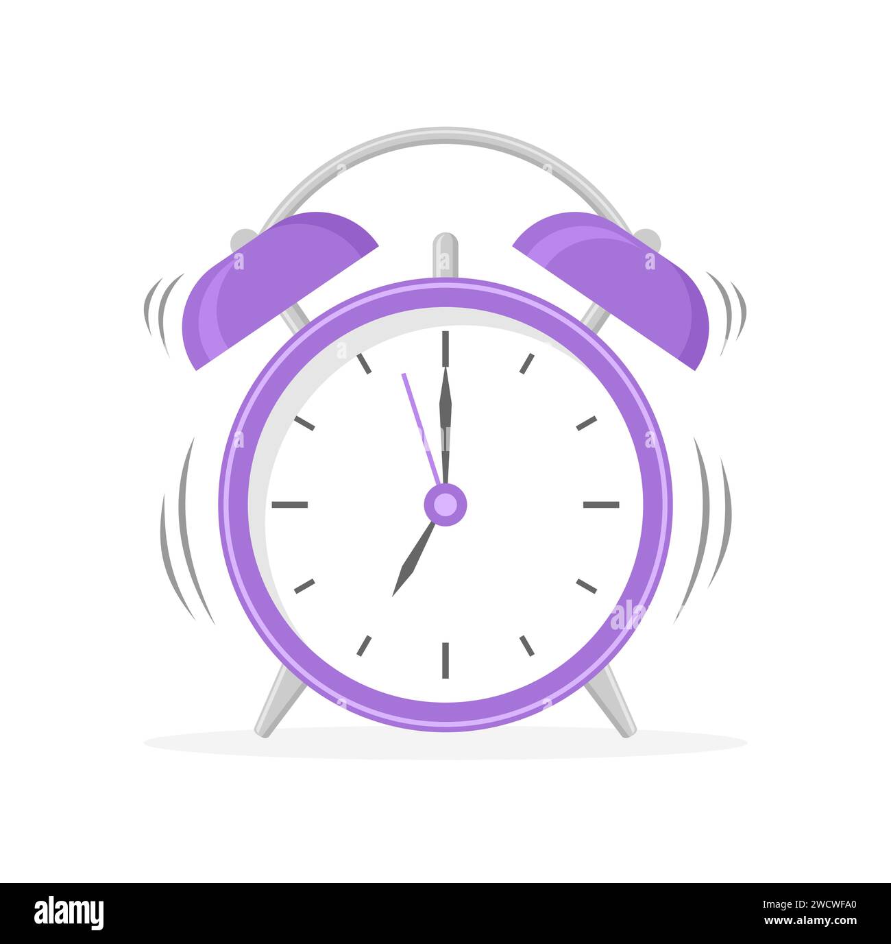 Purple alarm clock ringing, isolated on white background. Flat vector ...