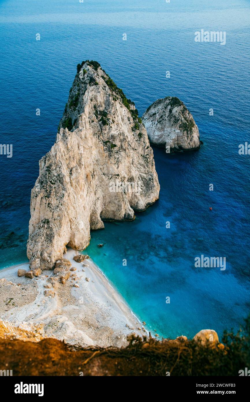 viewpoint of Keri and the famous Mizithres rocks with turquoise sea at ...