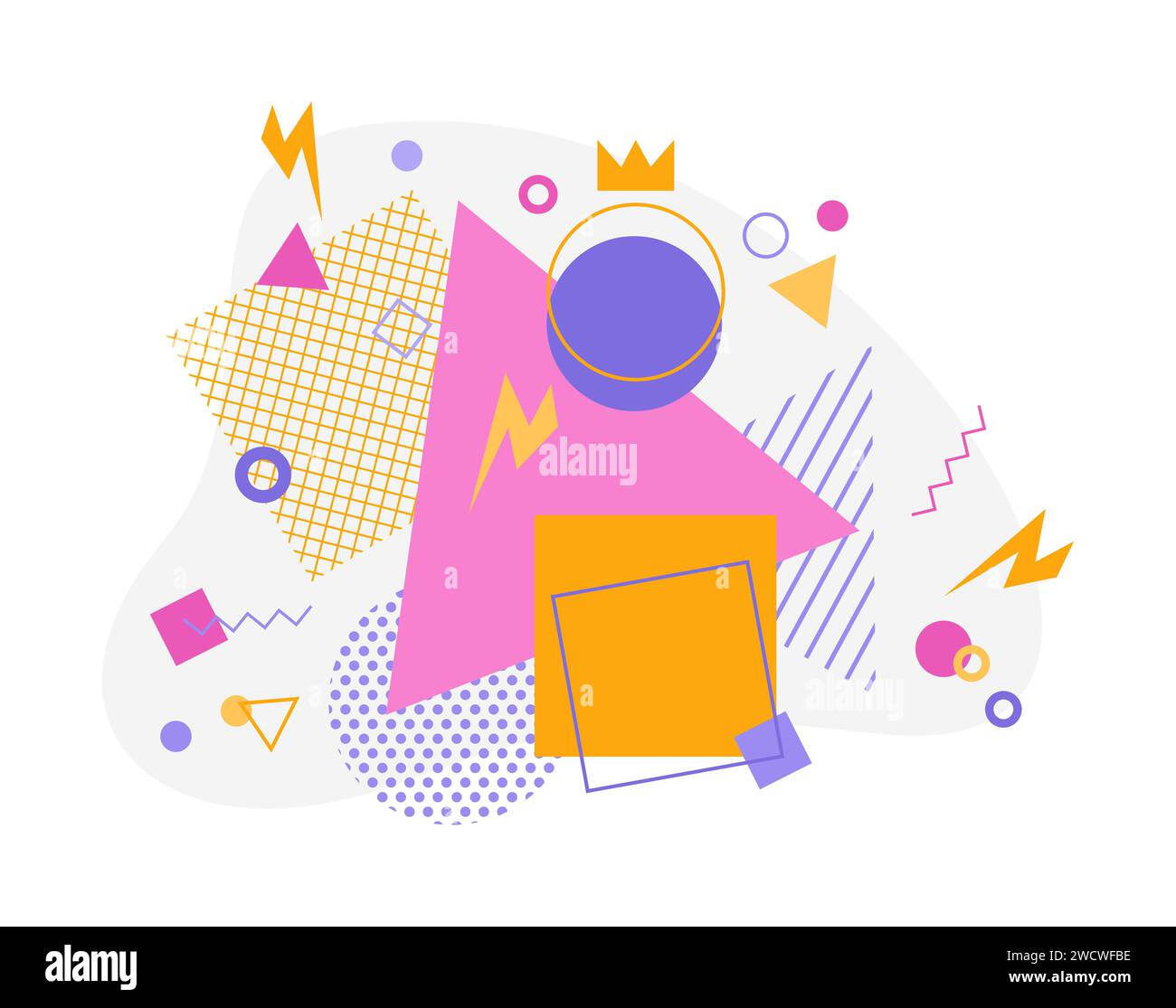 Abstract set of colored geometric shapes in the style of the 90s ...