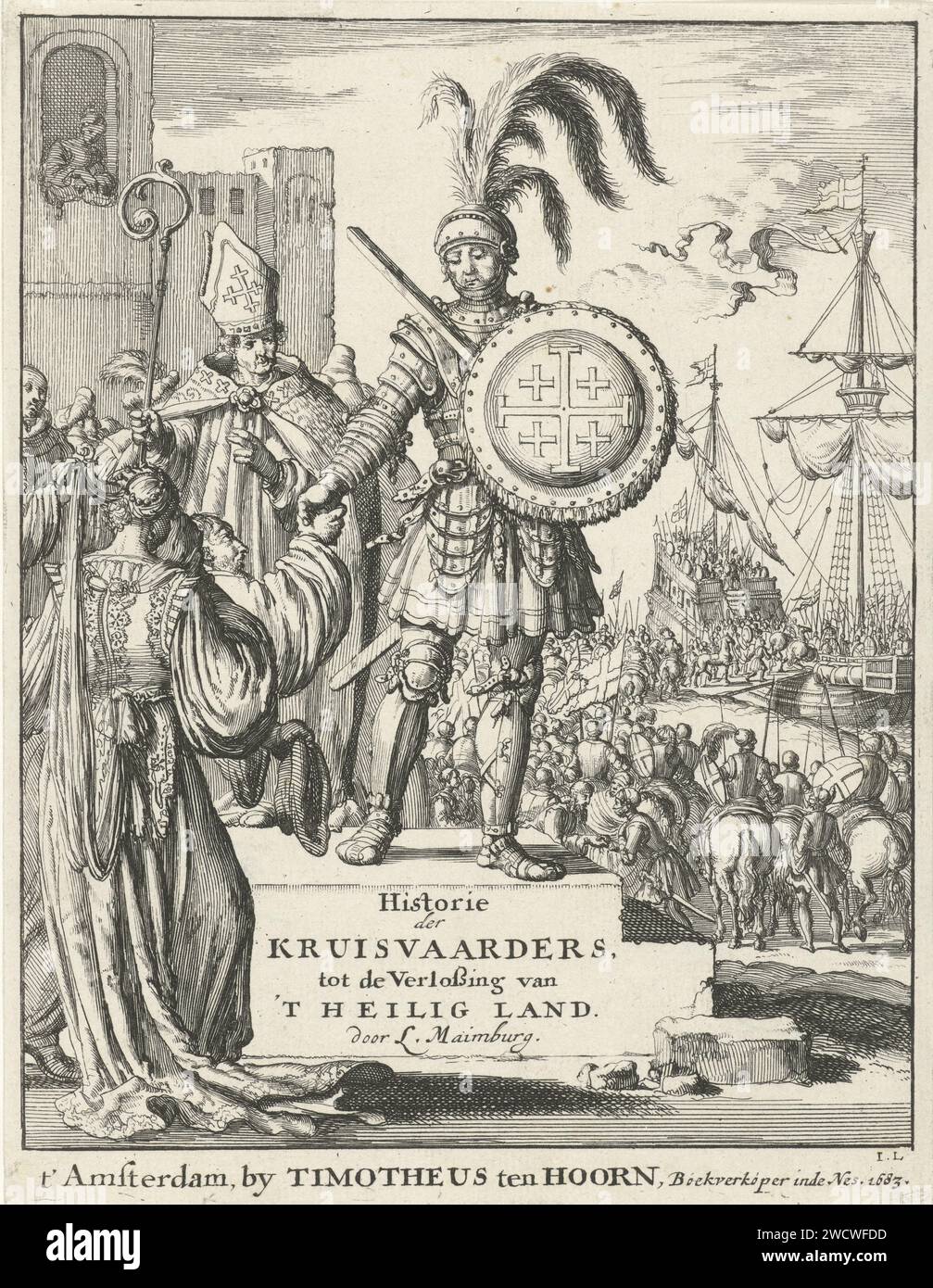 Knight with the coat of arms of Jerusalem, Jan Luyken, 1683 print A ...